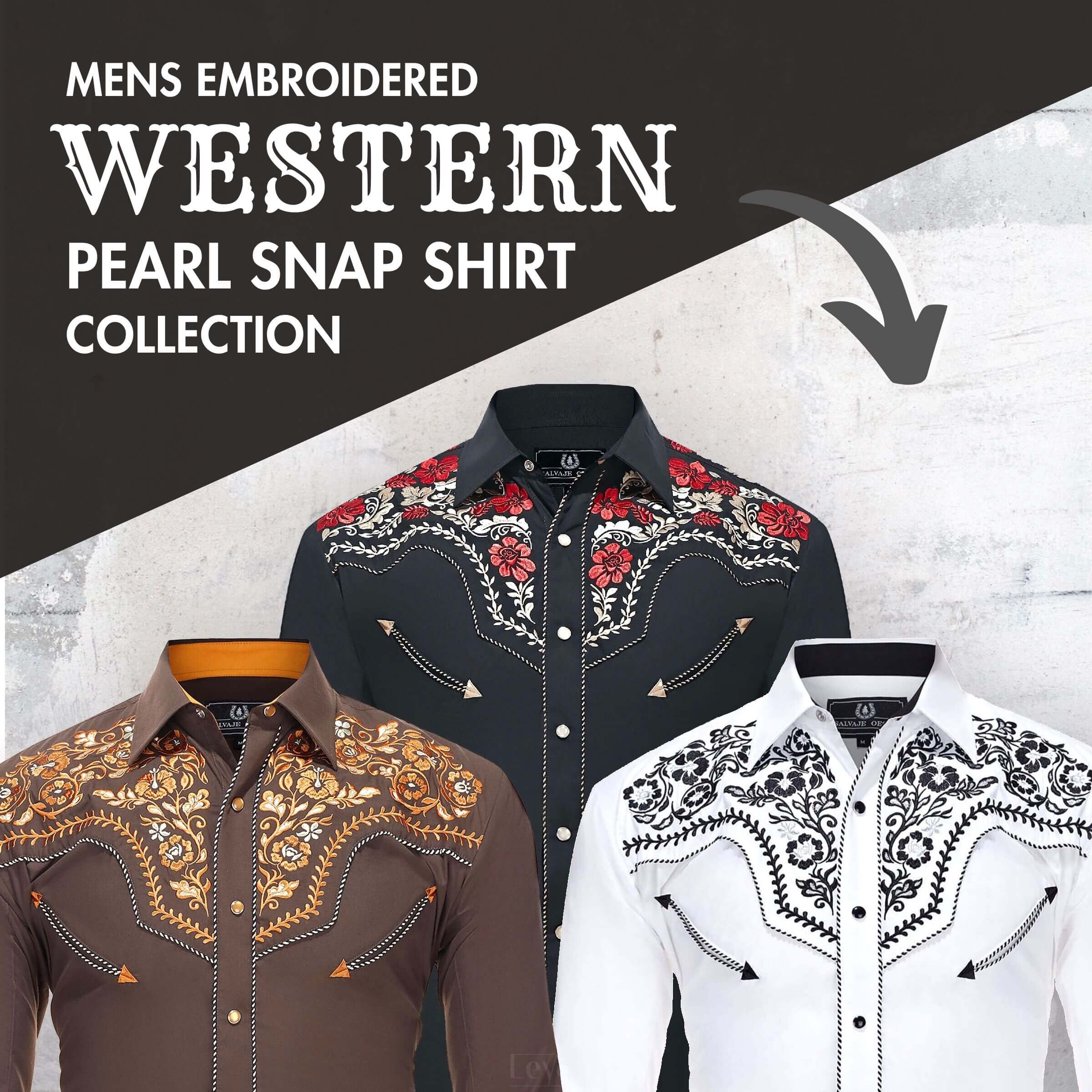 Mens Embroidered Western Pearl Snap Shirts – Leyoma