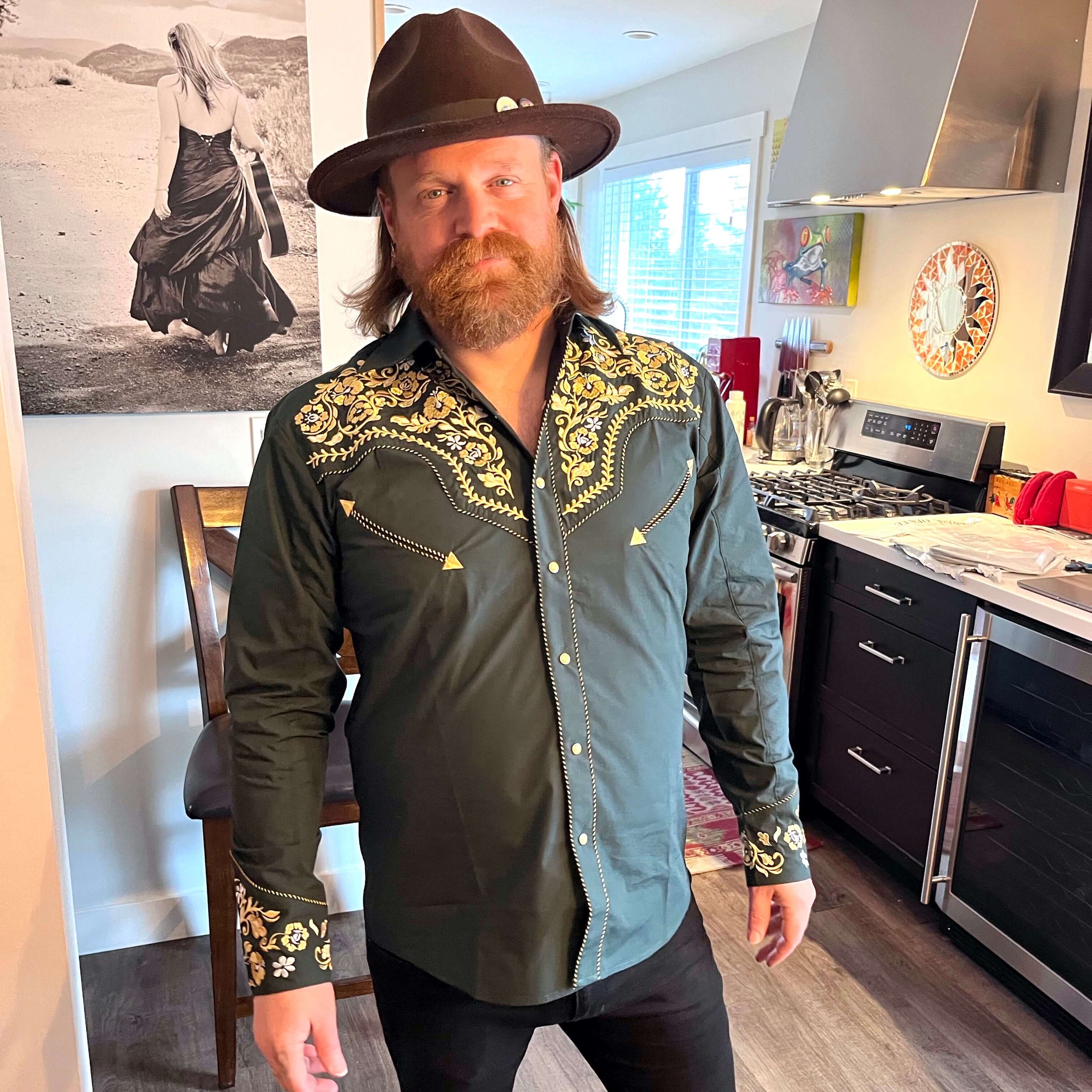 Men's Western Shirt Embroidered Button Up Long Sleeve Cotton Blend by ...