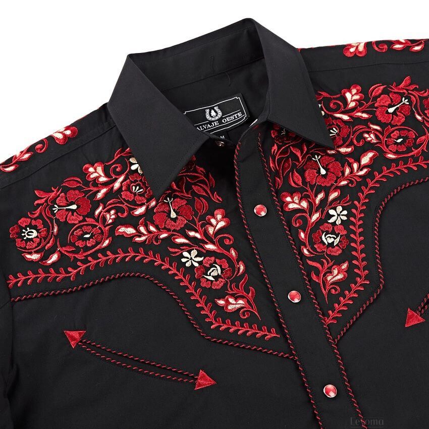 Men's Western Shirt Embroidered Button Up Long Sleeve Cotton Blend by ...