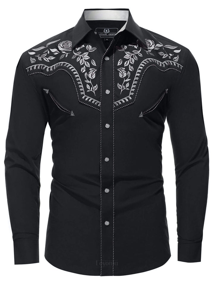 Men’s Western Embroidered Pearl Snap Shirts | Cowboy Rodeo Style – Leyoma