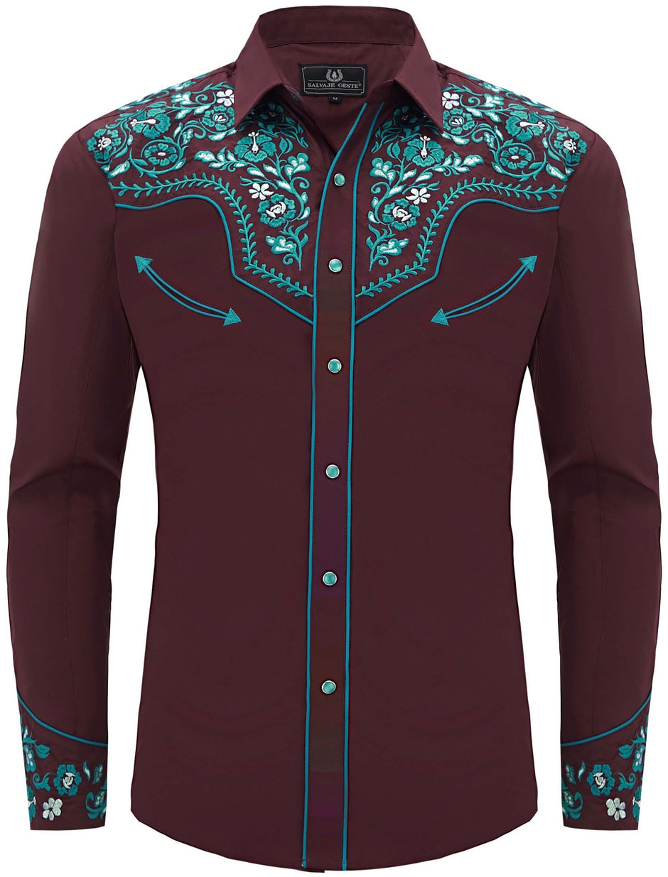 Mens Embroidered Western Pearl Snap Shirts – Leyoma